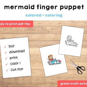 Mermaid Paper Craft Printable Finger Puppet Template Kids Craft ...