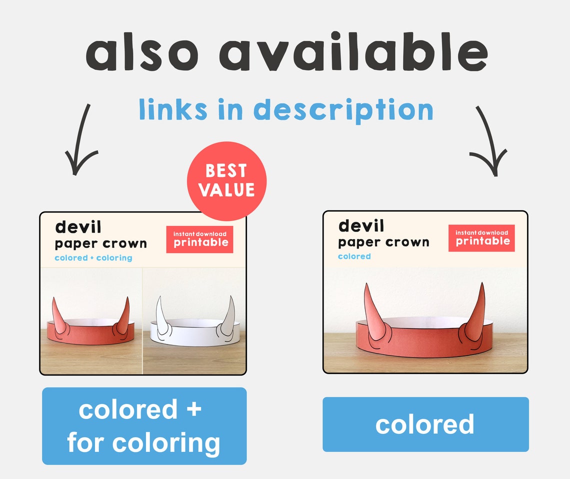 Devil horns Paper Crown Party Coloring Printable Kids Craft | Etsy