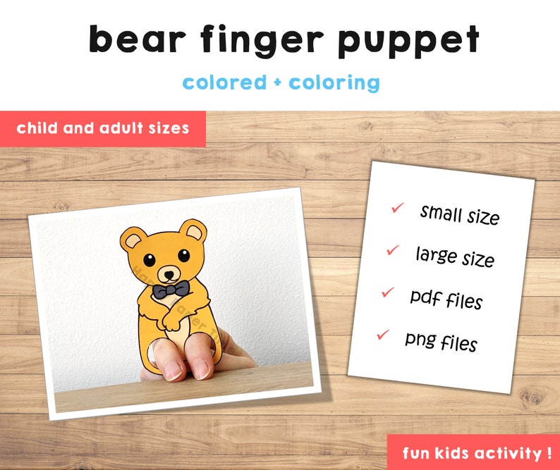 Bear Paper Craft Printable Woodland Animal Finger Puppet Kids Craft ...