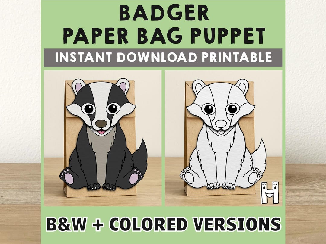 Badger Paper Bag Puppet Printable Forest Animal Craft Activity Cut ...