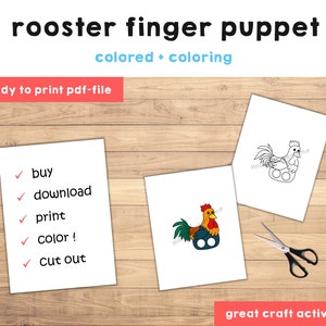 Rooster Paper Craft Printable Farm Animal Finger Puppet Kids Craft Farm ...