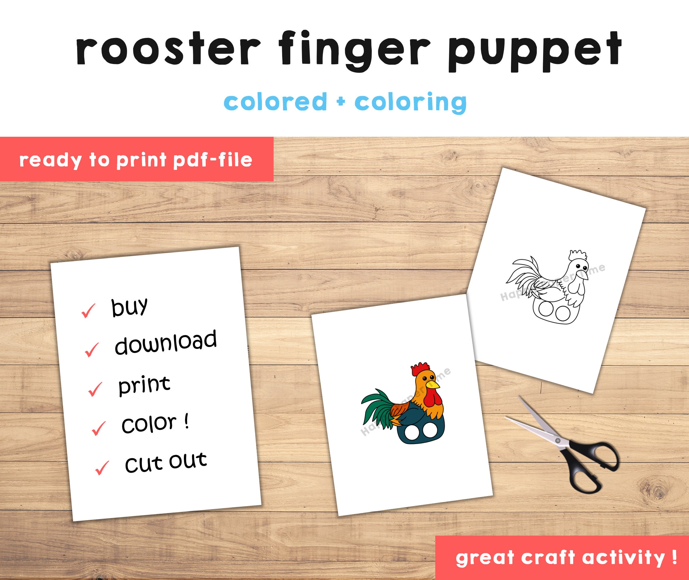 Rooster Paper Craft Printable Farm Animal Finger Puppet Kids - Etsy