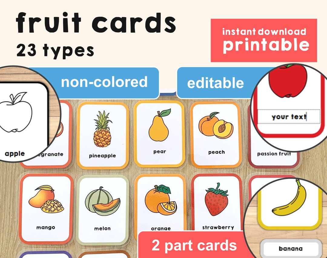 Fruits Flash Cards Printable Montessori Materials Preschool Homeschool ...