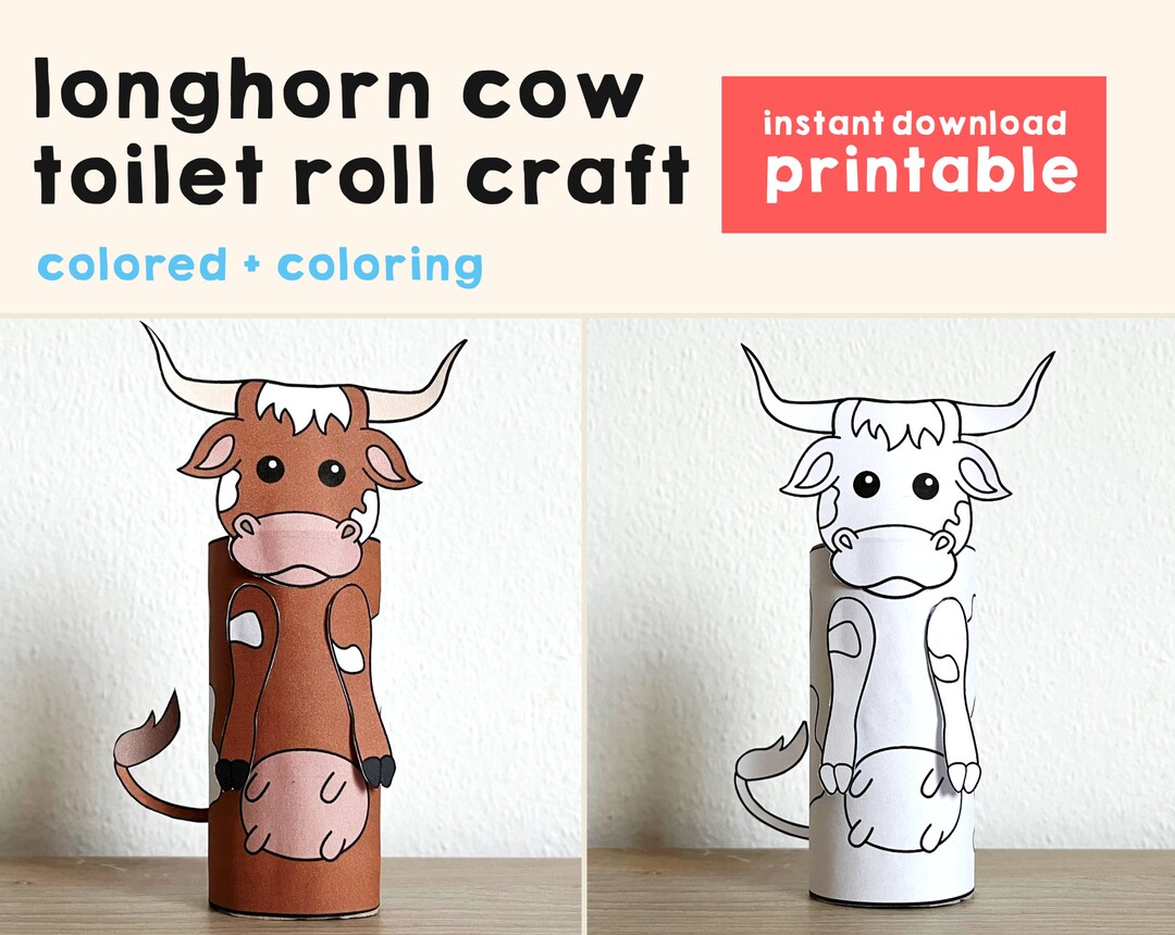 Longhorn Cow Toilet Paper Roll Craft Wild West Party Coloring - Etsy