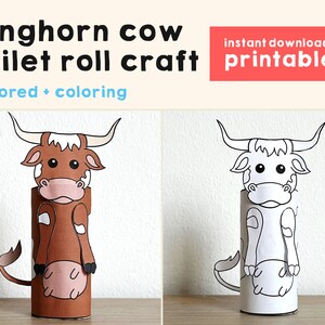 Longhorn Cow Toilet Paper Roll Craft Wild West Party Coloring - Etsy