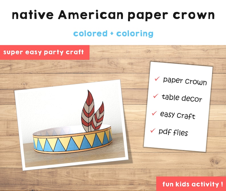 Native American Paper Headband Crown Party Coloring Printable - Etsy