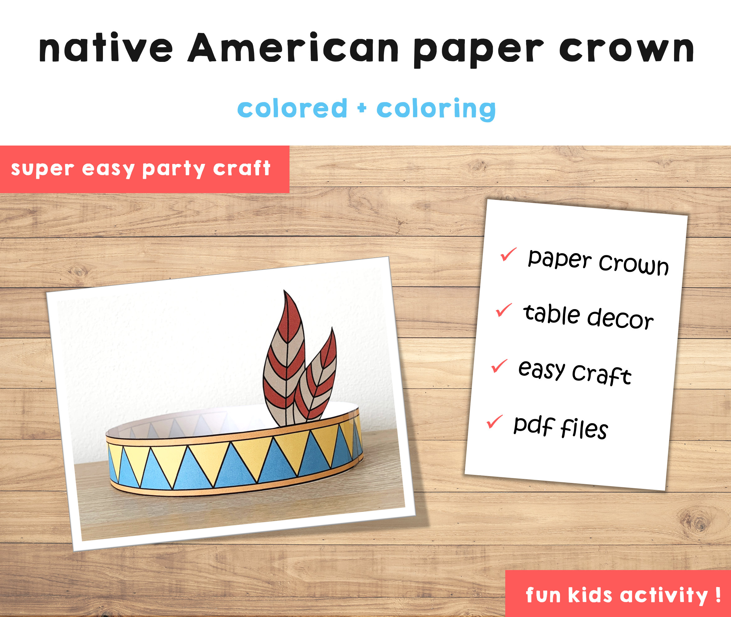 Native American Paper Headband Crown Party Coloring Printable Kids ...