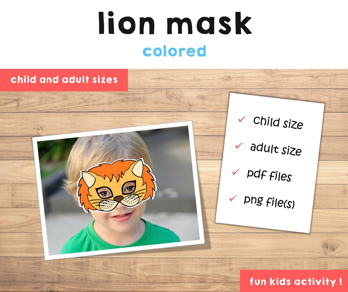 Lion Mask Printable Party Favor Lion Costume Mask Lion Party - Etsy