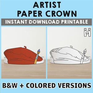 Artist Hat Painter Paper Crown French Party Coloring Printable Kids ...