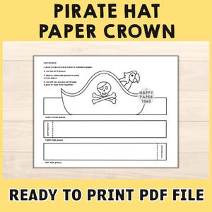 Pirate Hat Paper Crown Template Pirate Captain Party Headband Coloring ...