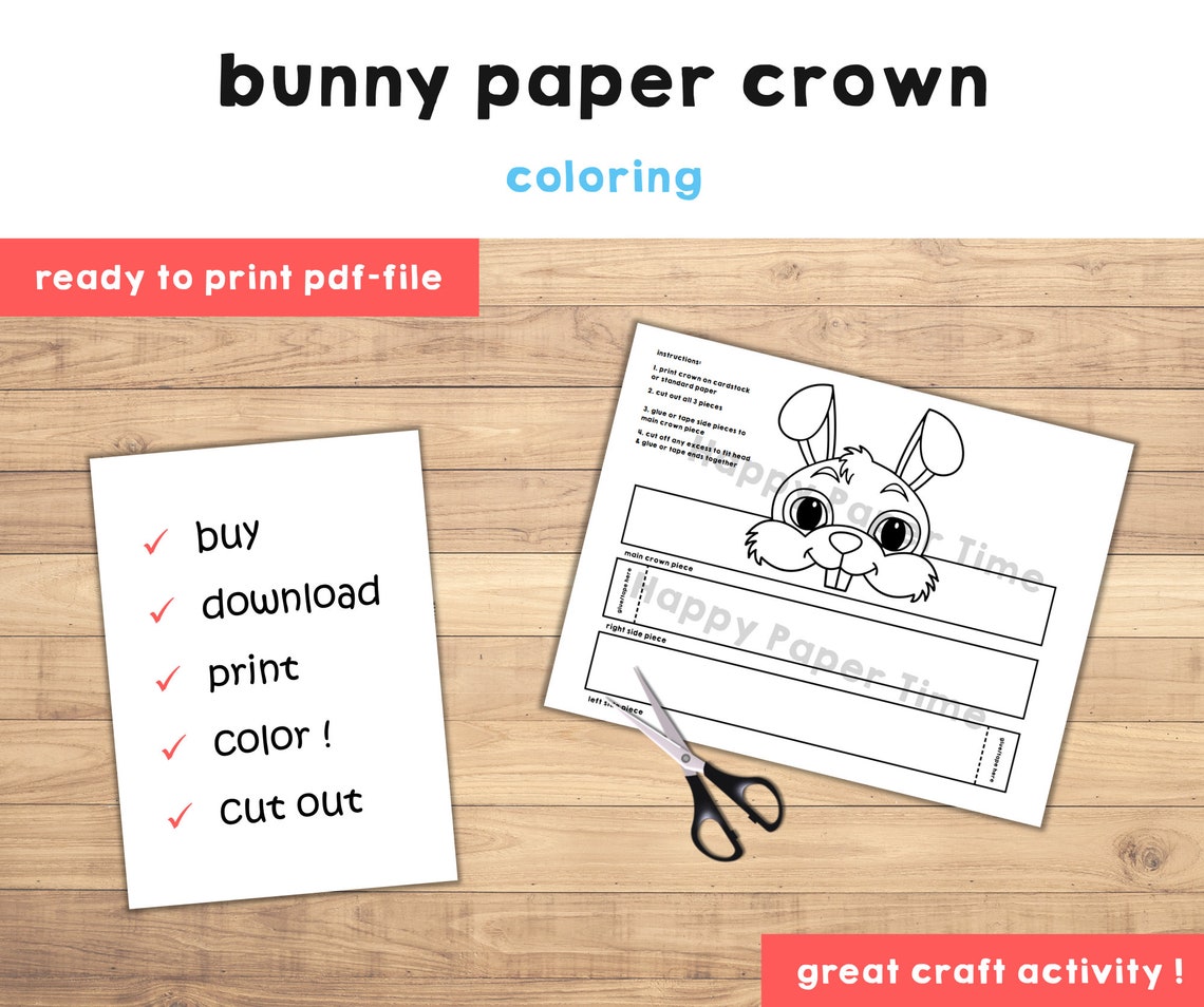 Bunny Paper Crown Headband Coloring Pet Animal Printable Kids - Etsy