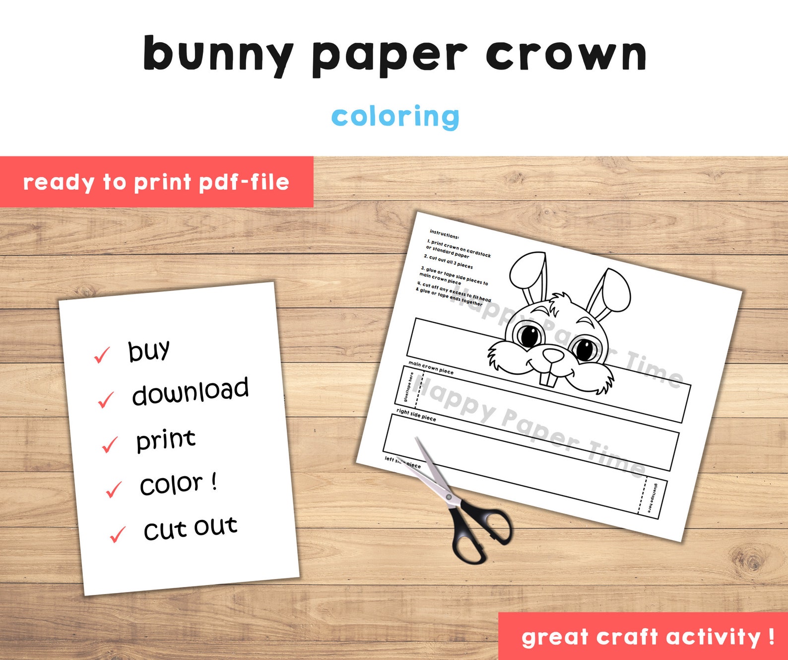 Bunny Paper Crown Headband Coloring Pet Animal Printable Kids - Etsy
