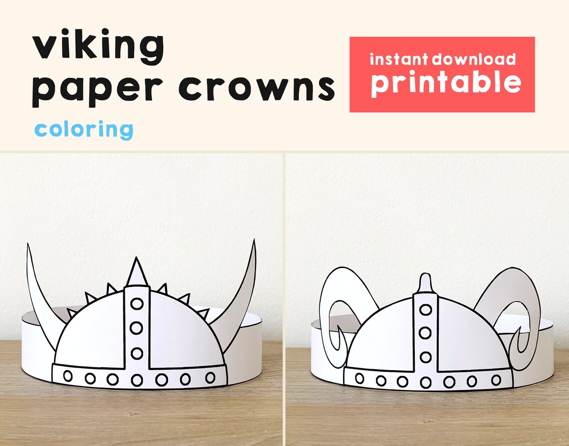 Viking Helmet Paper Crown Coloring Printable Kid Craft - Etsy
