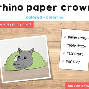 Rhino Paper Crown Party Coloring Printable Kids Craft Safari African ...