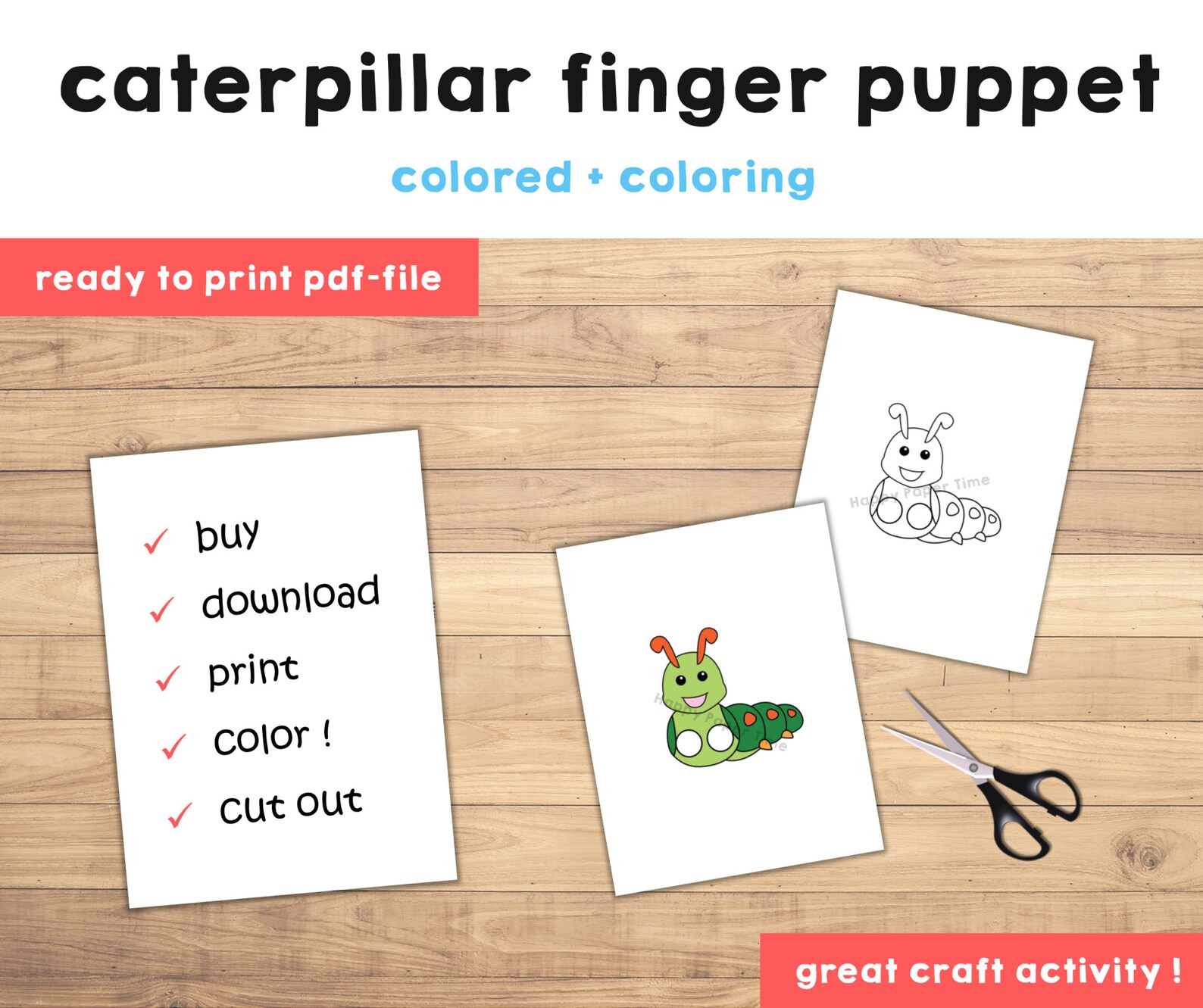 Caterpillar Paper Craft Printable Finger Puppet Template Kids | Etsy