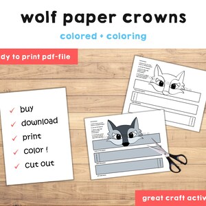 Wolf Paper Crown Coloring Printable Kids Craft Wolf Woodland Birthday ...