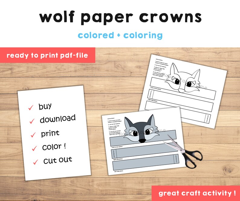 Wolf Paper Crown Coloring Printable Kids Craft Wolf Woodland - Etsy Canada