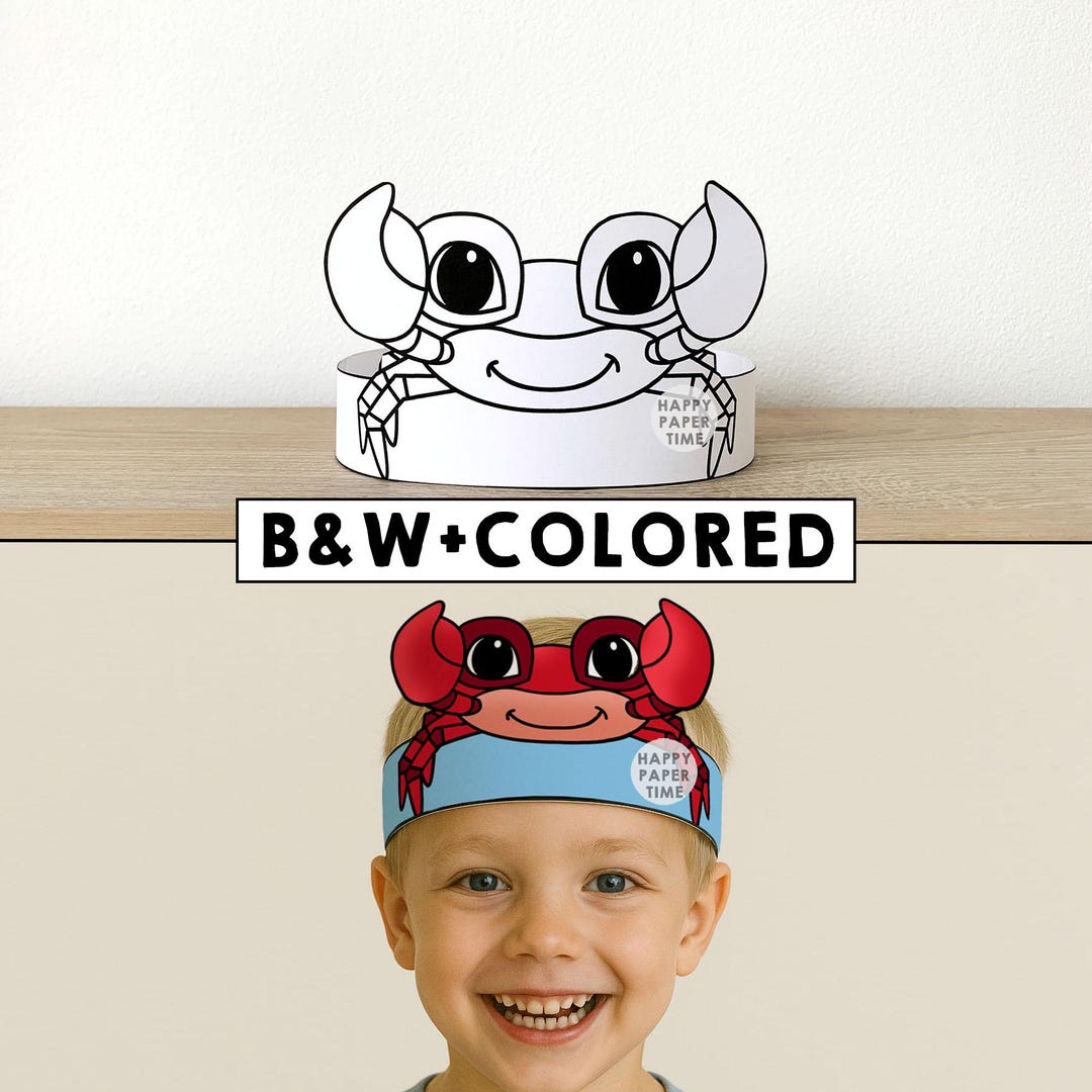 Crab Paper Crown Party Coloring Printable Party Hat Kids Craft Ocean ...