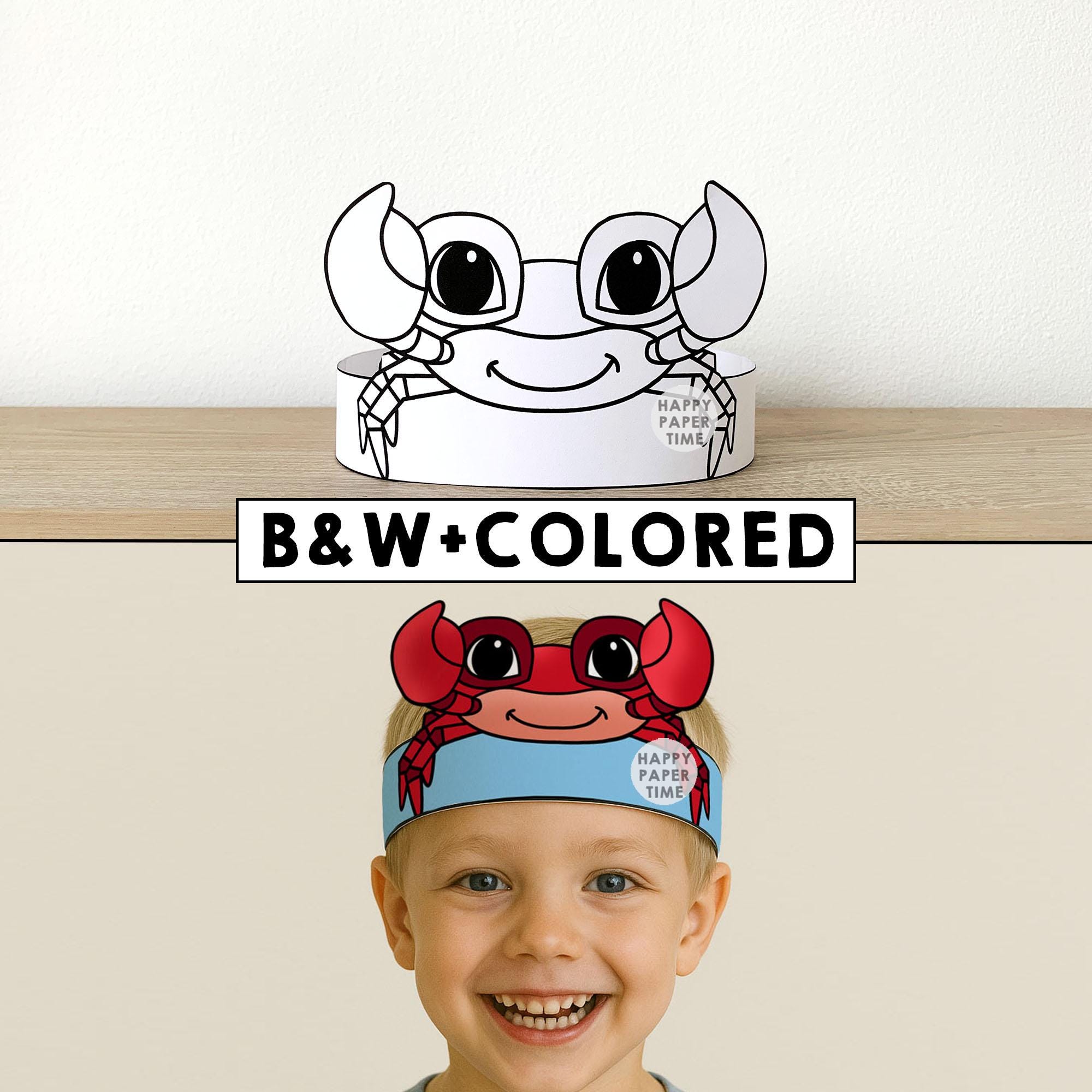 Crab Paper Crown Party Coloring Printable Party Hat Kids Craft Ocean ...