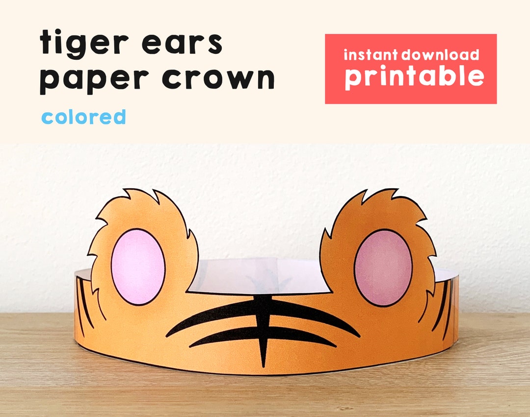 Tiger Ears Paper Crown Headband Party Coloring Printable Kids - Etsy