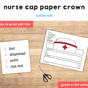 Nurse Cap Hat Paper Crown Party Coloring Printable Kids Craft Doctor ...