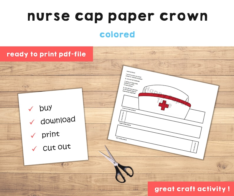 Nurse Cap Hat Paper Crown Party Coloring Printable Kids Craft | Etsy