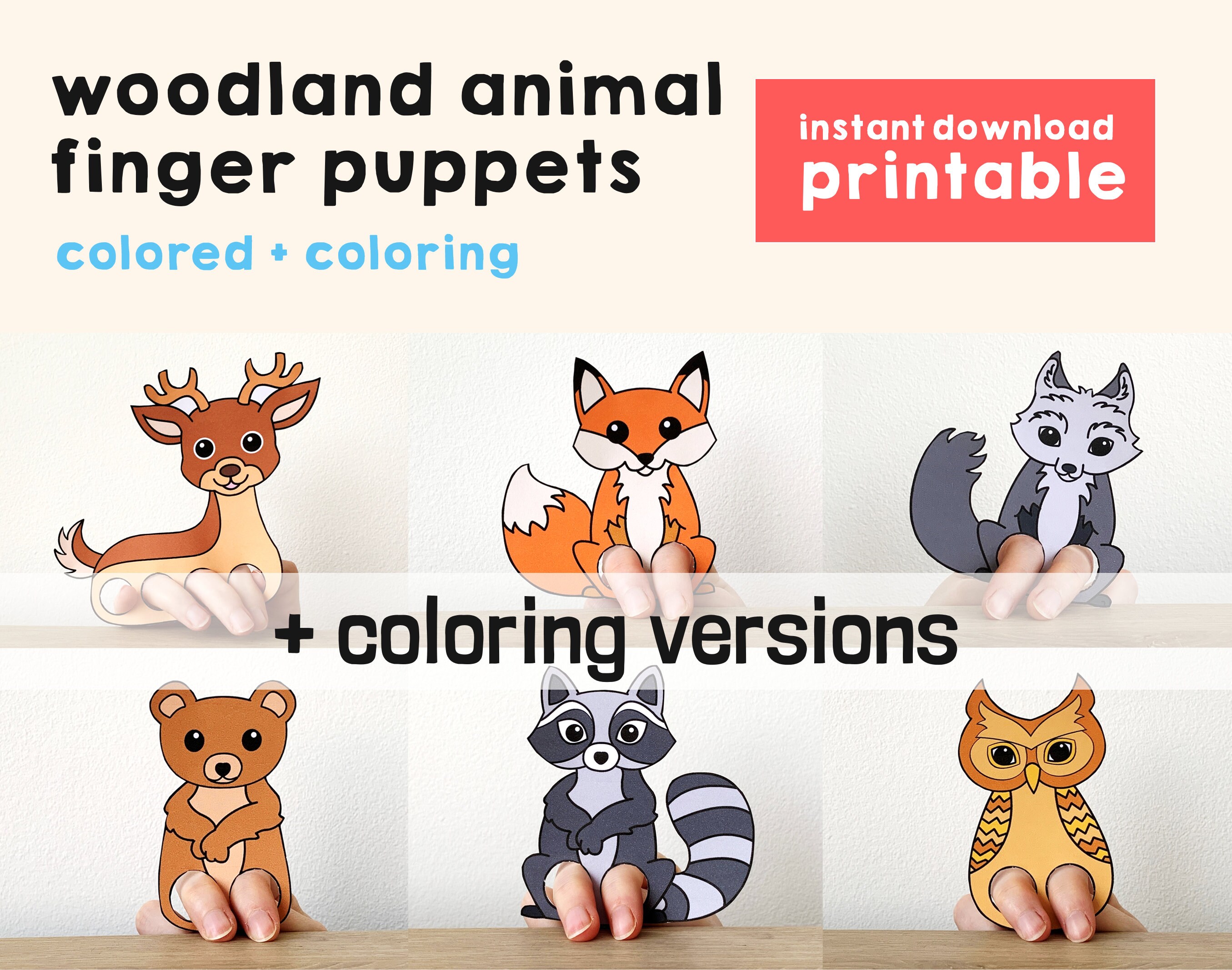 Woodland Animal Paper Craft Printable Finger Puppet Template - Etsy UK