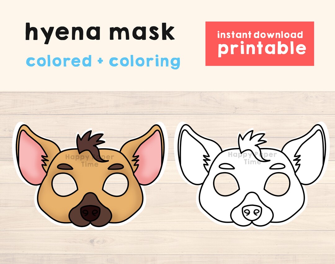 Hyena Mask Costume Animal Mask Printable Party Favor African Jungle ...