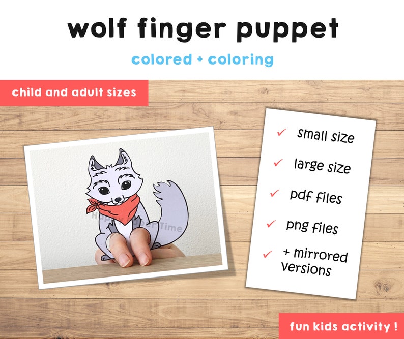 Wolf Paper Craft Printable Woodland Animal Finger Puppet Kids Craft ...