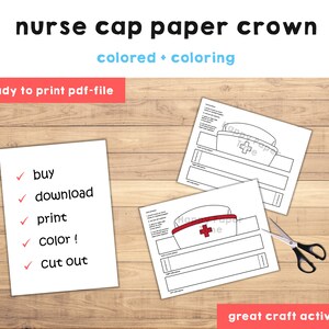 Nurse Cap Hat Paper Crown Party Coloring Printable Kids Craft Doctor ...