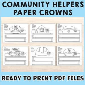 Community Helpers Paper Crown Headband Police Builder Farmer Nurse ...