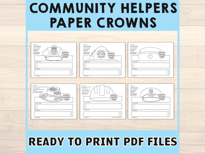 Community Helpers Paper Crown Headband Police Builder Farmer Nurse ...