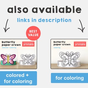 Butterfly Paper Crown Party Activity Printable Kids Craft Cute Girl ...