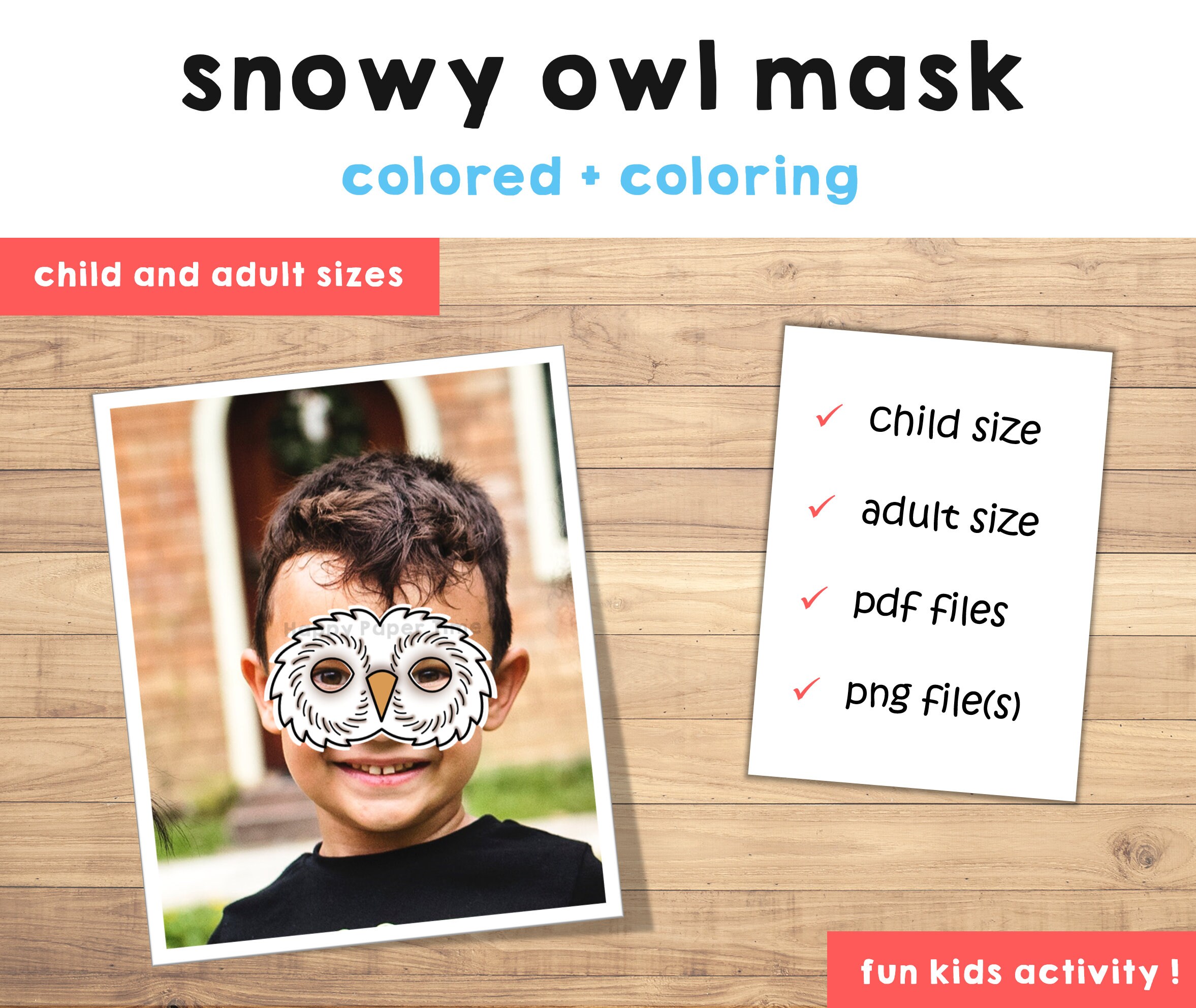 Snowy Owl Mask Paper Craft Costume Diy Polar Animal Mask - Etsy
