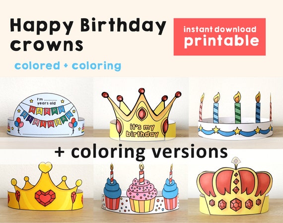 Happy Birthday Paper Crowns Party B-day Printable Kids Craft - Etsy
