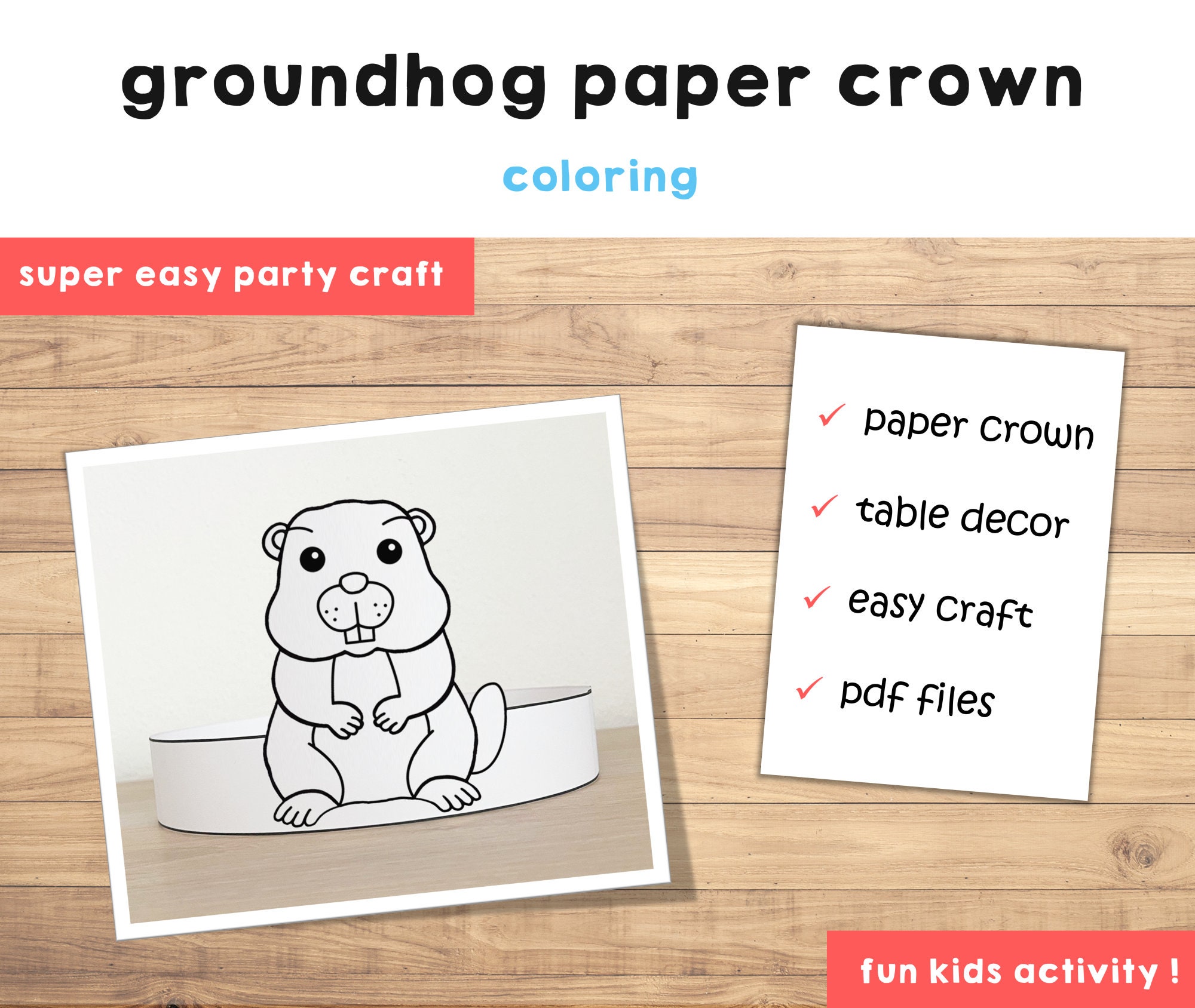 Groundhog Day Paper Crown Party Coloring Printable Kids Craft Spring ...