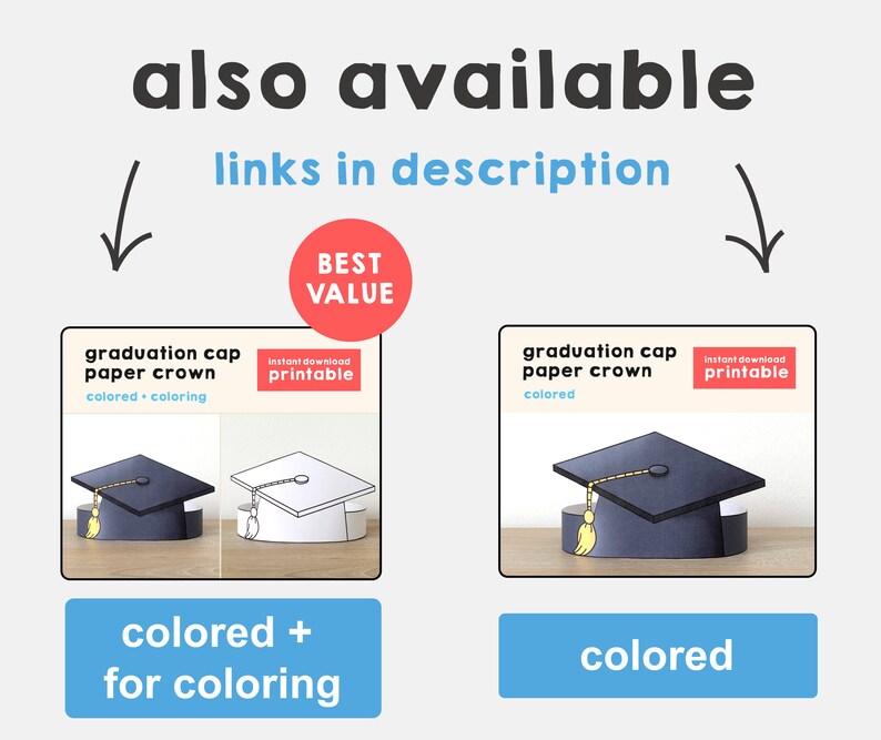 Graduation Cap Paper Crown Party Coloring Printable Kids Craft - Etsy