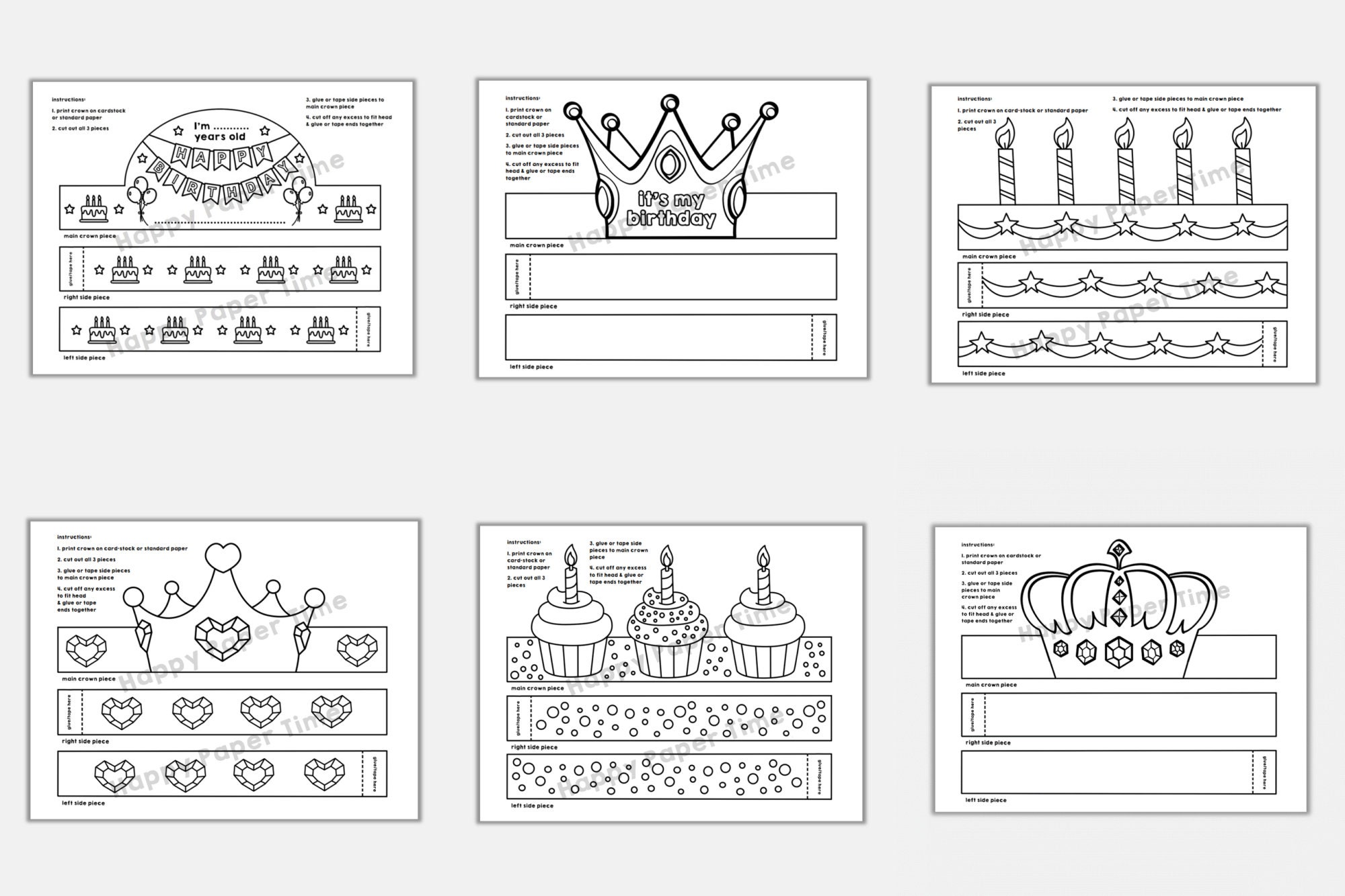 Happy Birthday Paper Crowns Party B-day Printable Kids Craft - Etsy