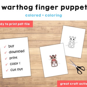 Warthog Paper Craft Printable African Animal Finger Puppet Kids Craft ...