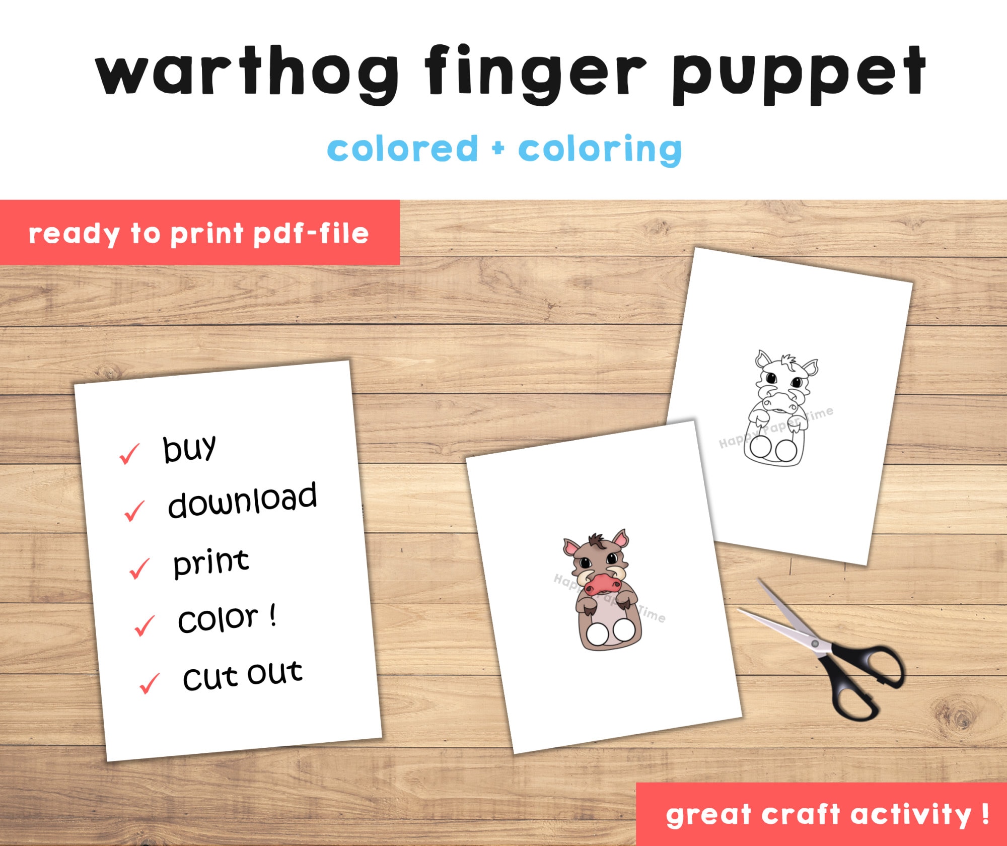 Warthog Paper Craft Printable African Animal Finger Puppet Kids Craft ...