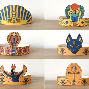 Ancient Egypt Paper Crowns Pharaoh Cobra Cleopatra Isis Scarab Cat Ankh ...