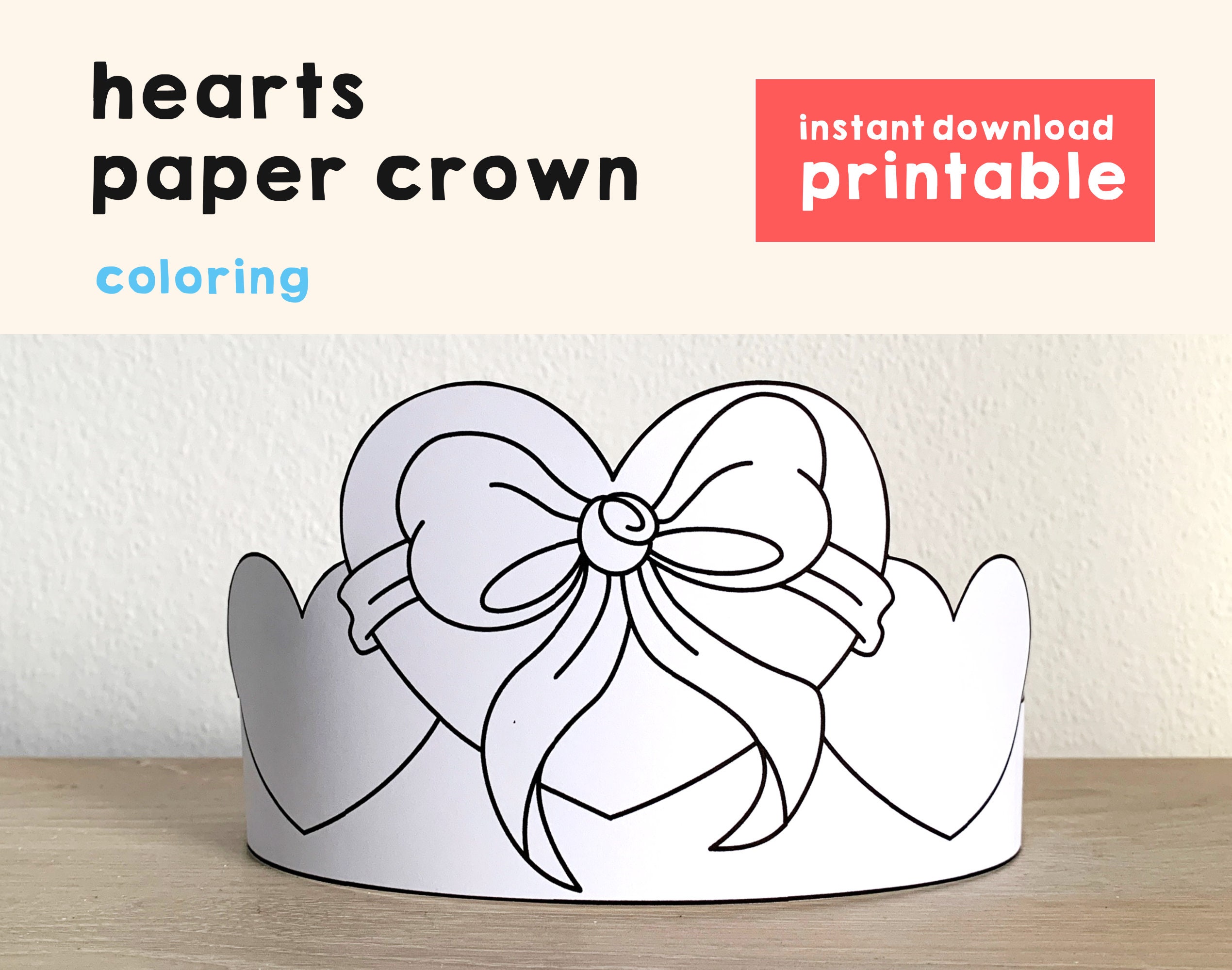 Hearts Valentine Paper Crown Party Activity Printable Kids - Etsy