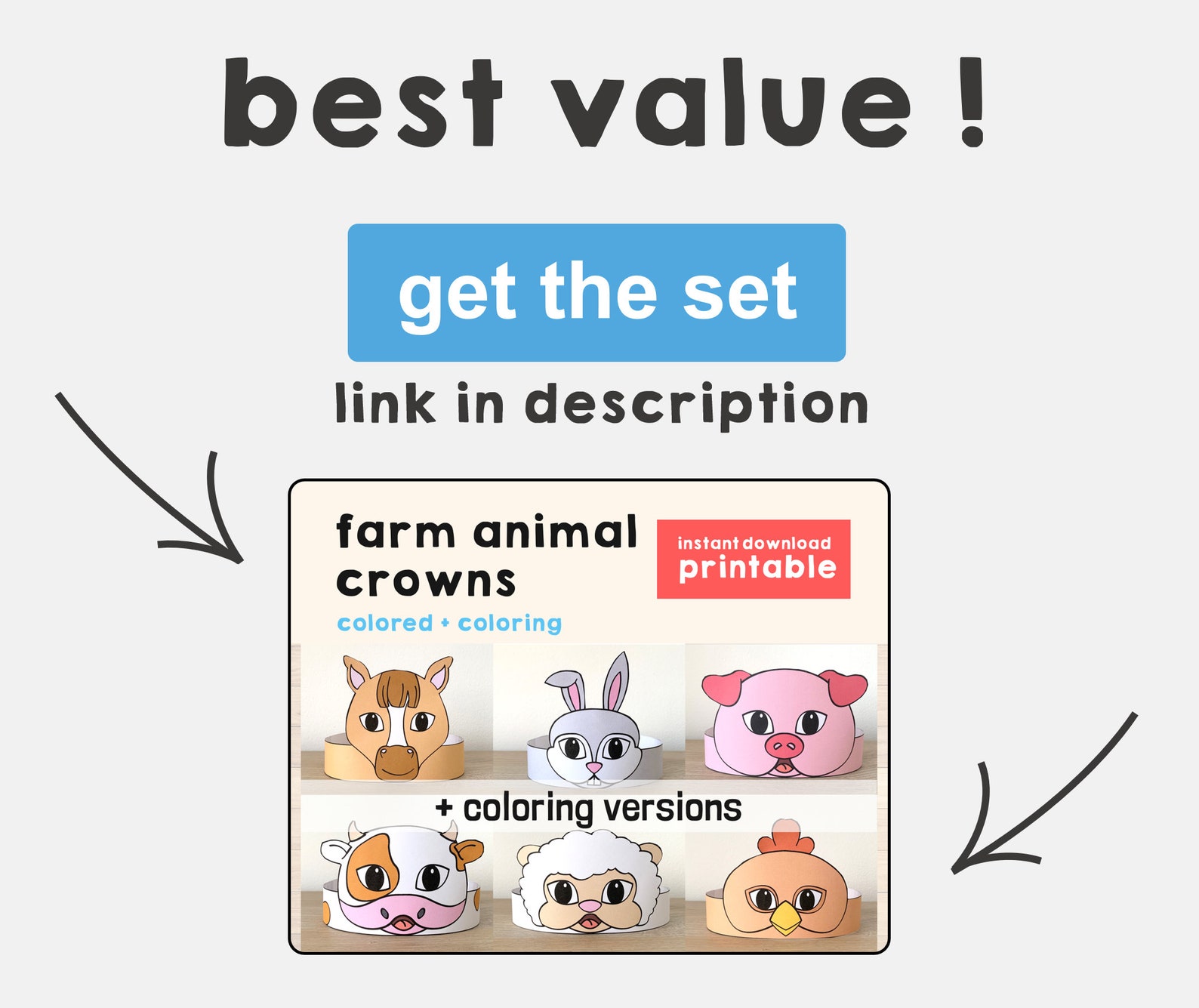 Cow Paper Crown Template Coloring Activity Printable Kids Craft Farm ...