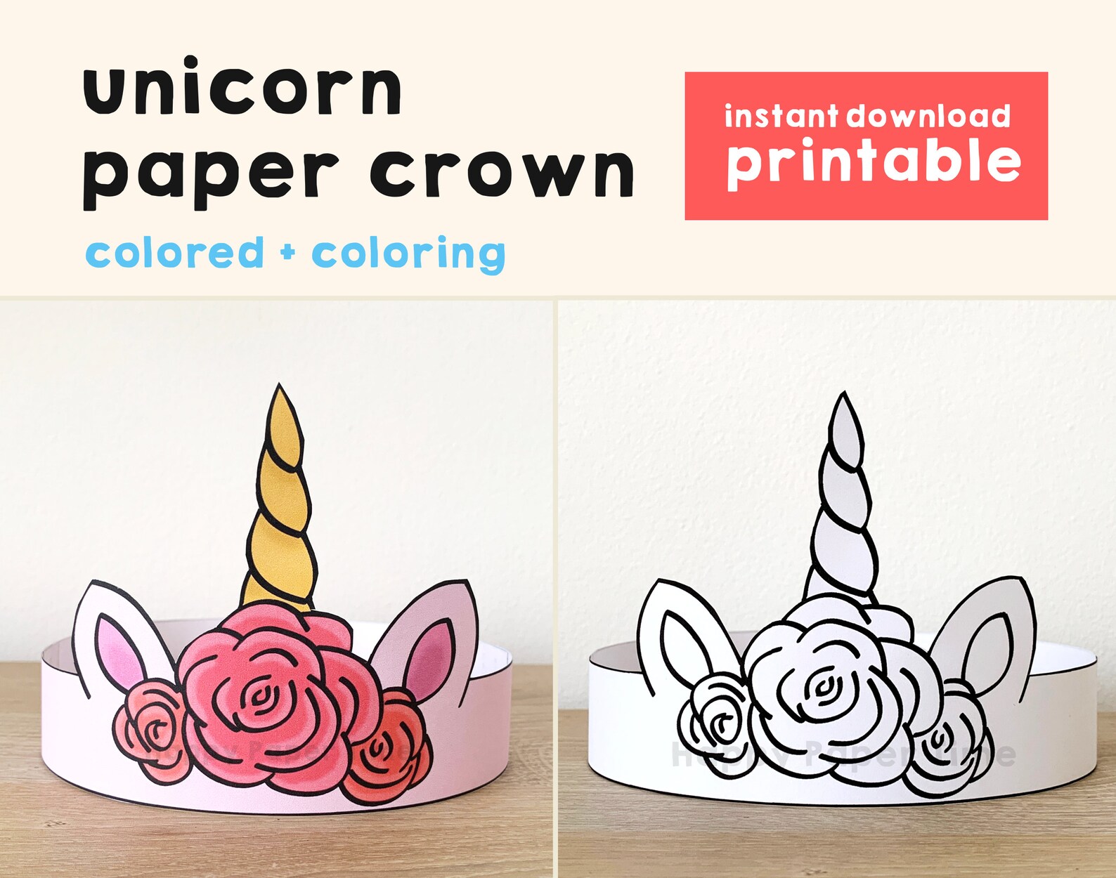 Unicorn Paper Crown Party Coloring Printable Kids Craft | Etsy