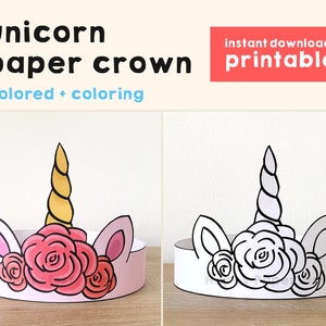 Unicorn Paper Crown Party Coloring Printable Kids Craft | Etsy
