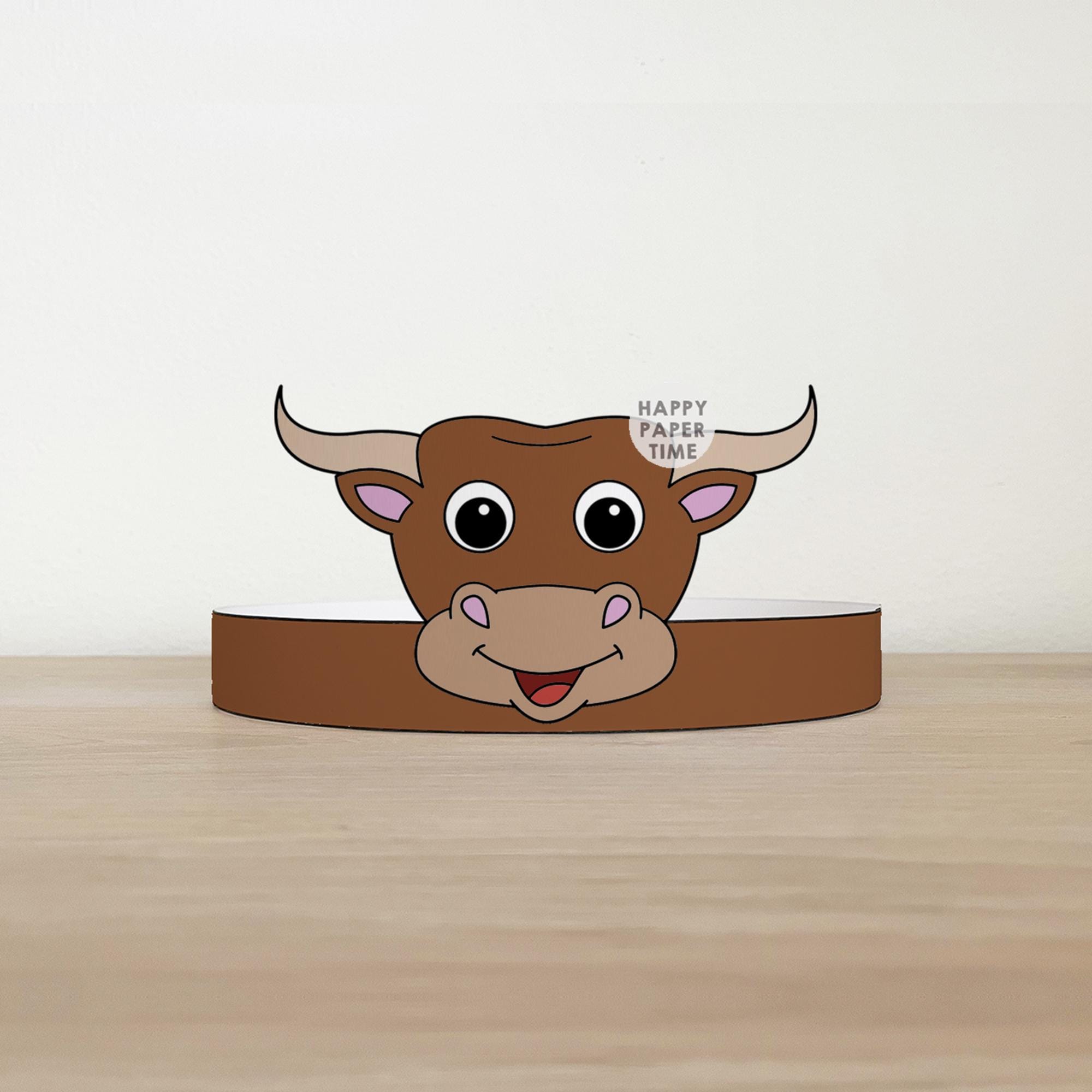 Cow Longhorn Paper Crown Headband Party Printable Kids Craft Wild West ...