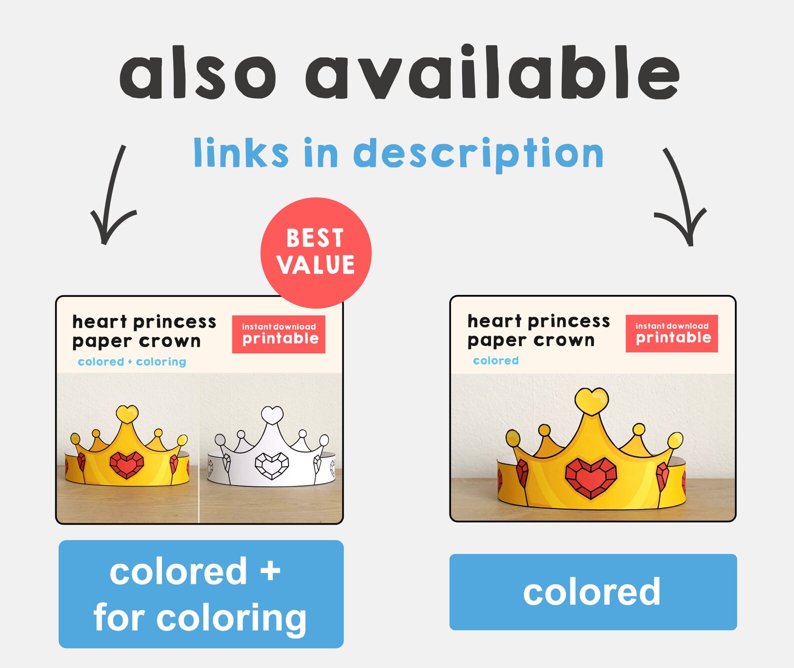 Heart Princess Paper Crown Party Activity Printable Kids Easy - Etsy