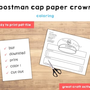 Postman Cap Hat Paper Crown Party Coloring Printable Kids Craft ...