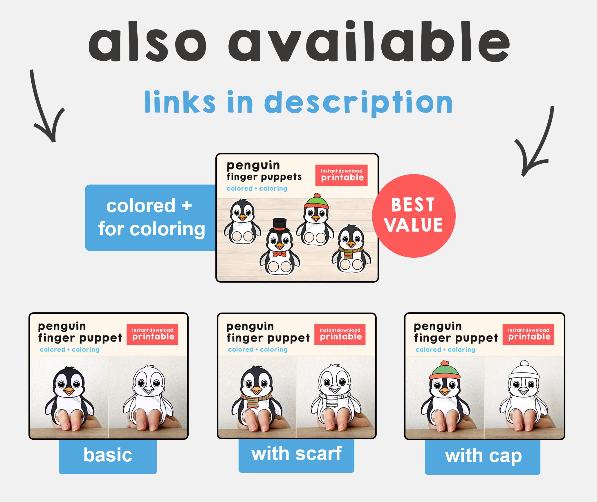 Penguin Paper Craft Printable Finger Puppet Template Kids | Etsy