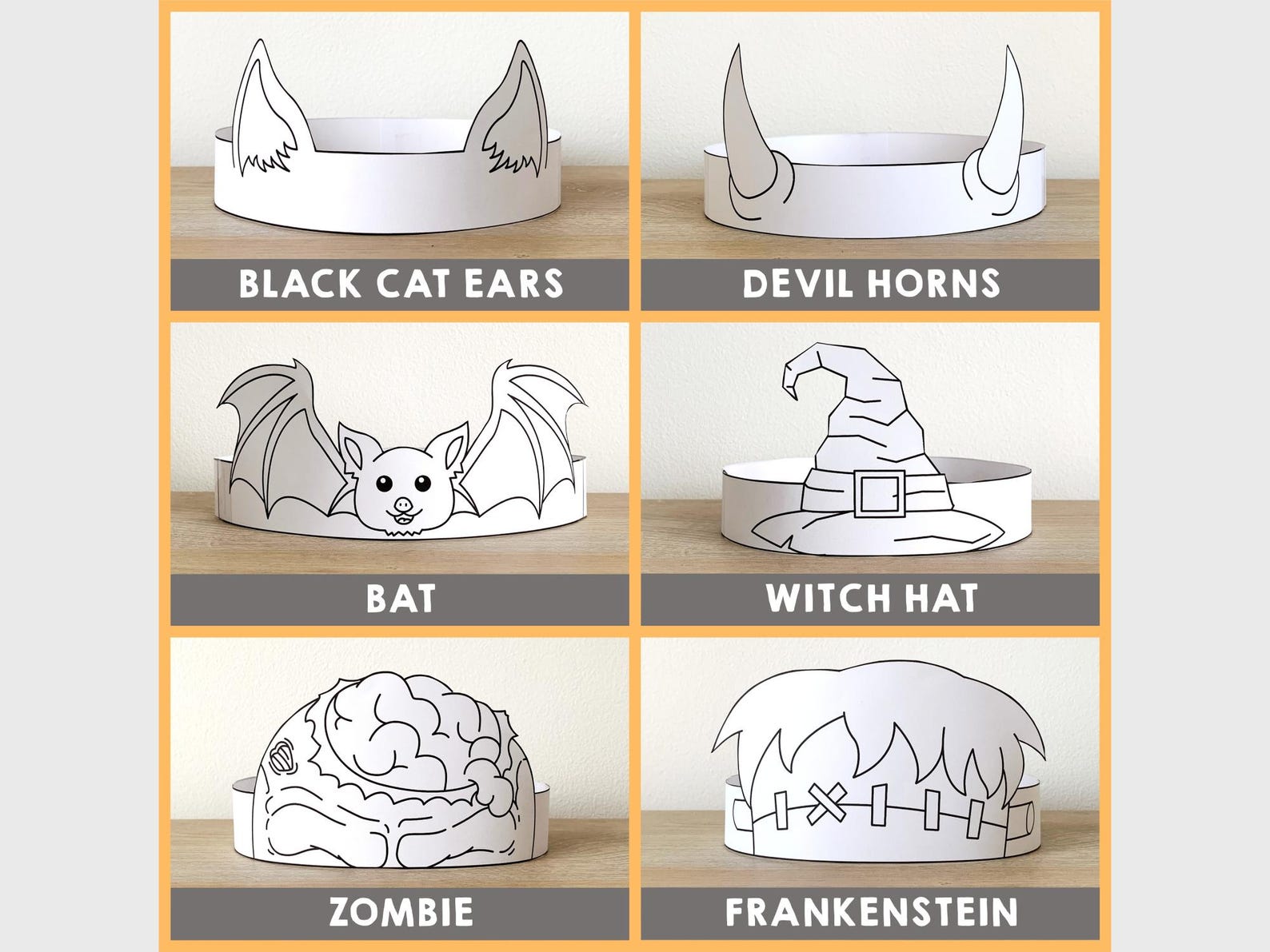 Halloween Paper Crowns Witch Zombie Bat Devil Frankenstein Printable ...